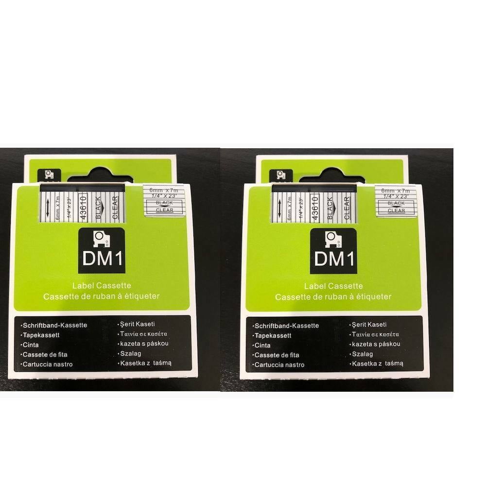 2 Packs Black on Clear Tape Label Compatible for DYMO 43610 D1 6mm 1/4 ...