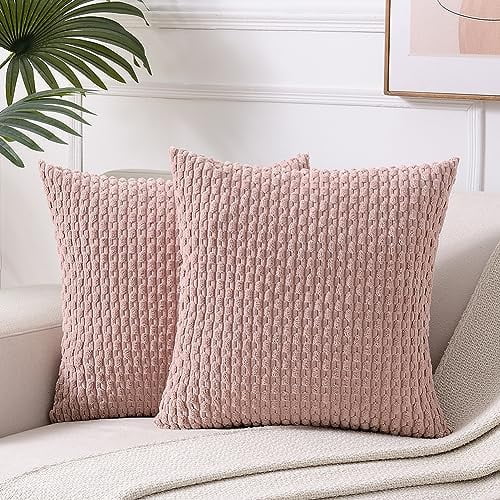 2 Packs Blush Pink Decorative Throw Pillow Covers 20x20 Inch for Couch ...