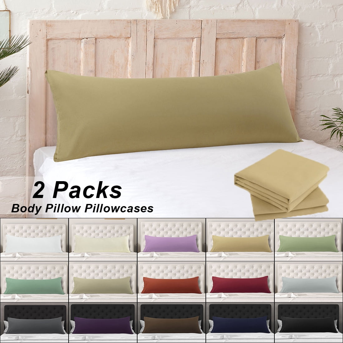 2 Packs Body Pillow Covers Microfiber Pillowcase Jumbo Light tan ...