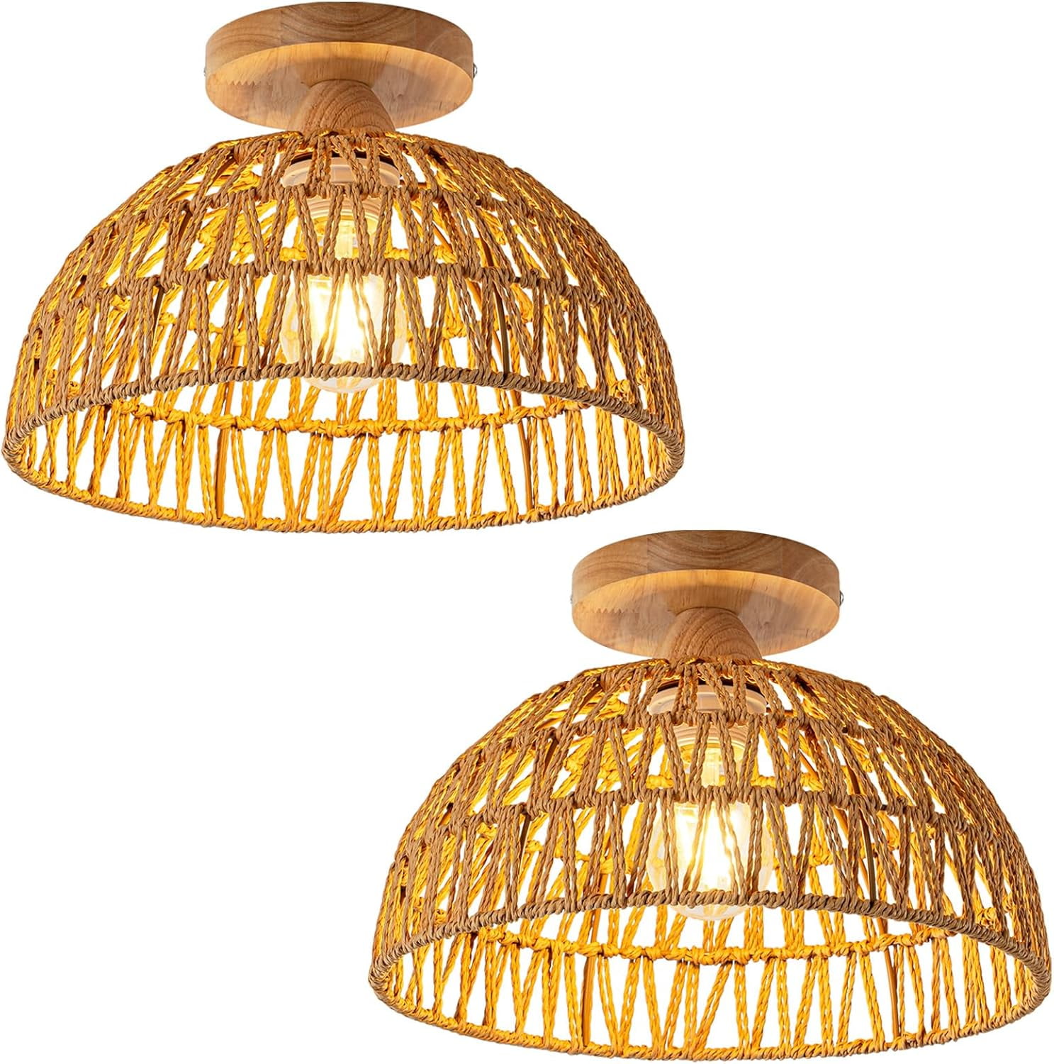 2 Packs Boho Light Rattan Chandelier Ceiling Lighting Fixtures Boho ...