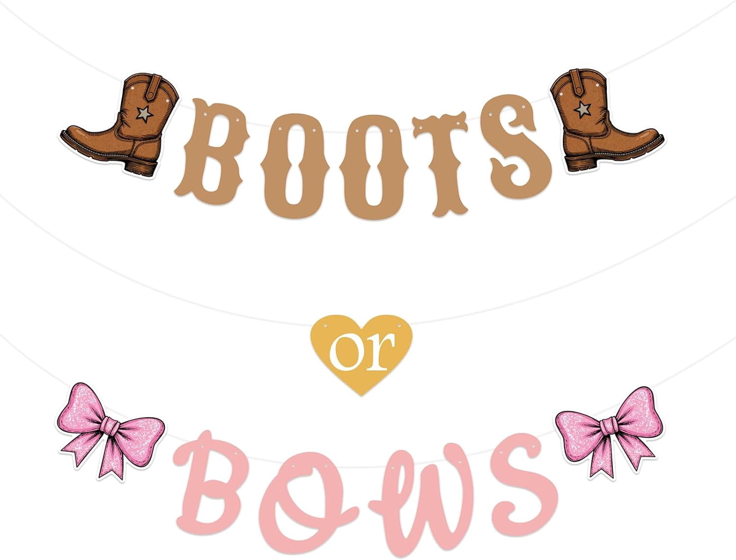 2 Packs Boot or Bows Letter Gender Reveal Banner, Boots and Bows Gender ...