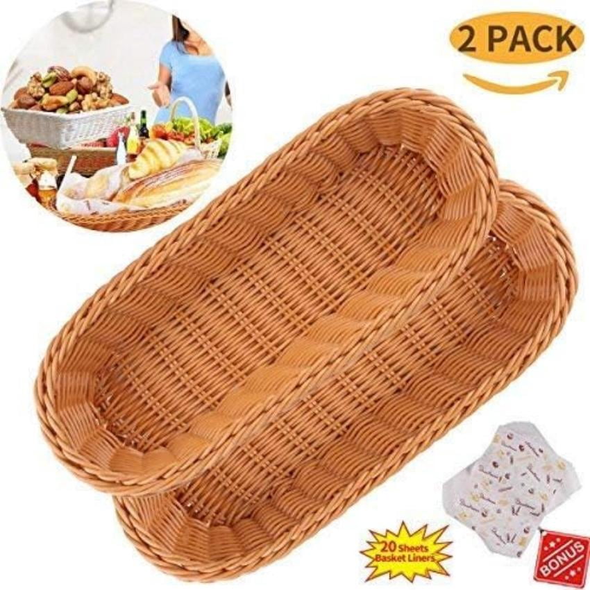2 Packs Bread Basket, Long Woven Tabletop Food Serving Basket, 14.5x 5. ...