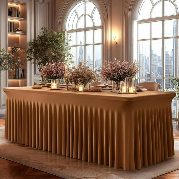 2 Packs Brown Spandex Tableclothes for 8 Foot Rectangle Table - Walmart.com
