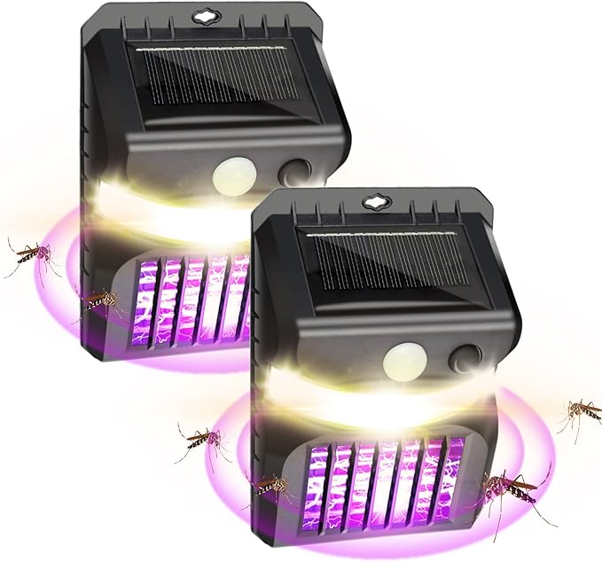 2 Packs Bug Zapper Outdoor 3 in 1 Mosquito Zapper Black Solar Bug ...