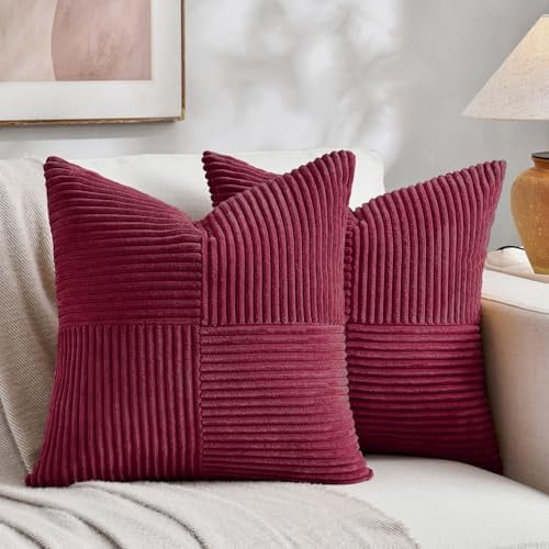 2 Packs Burgundy Red Decorative Throw Pillow Covers 20x20 Inch for ...