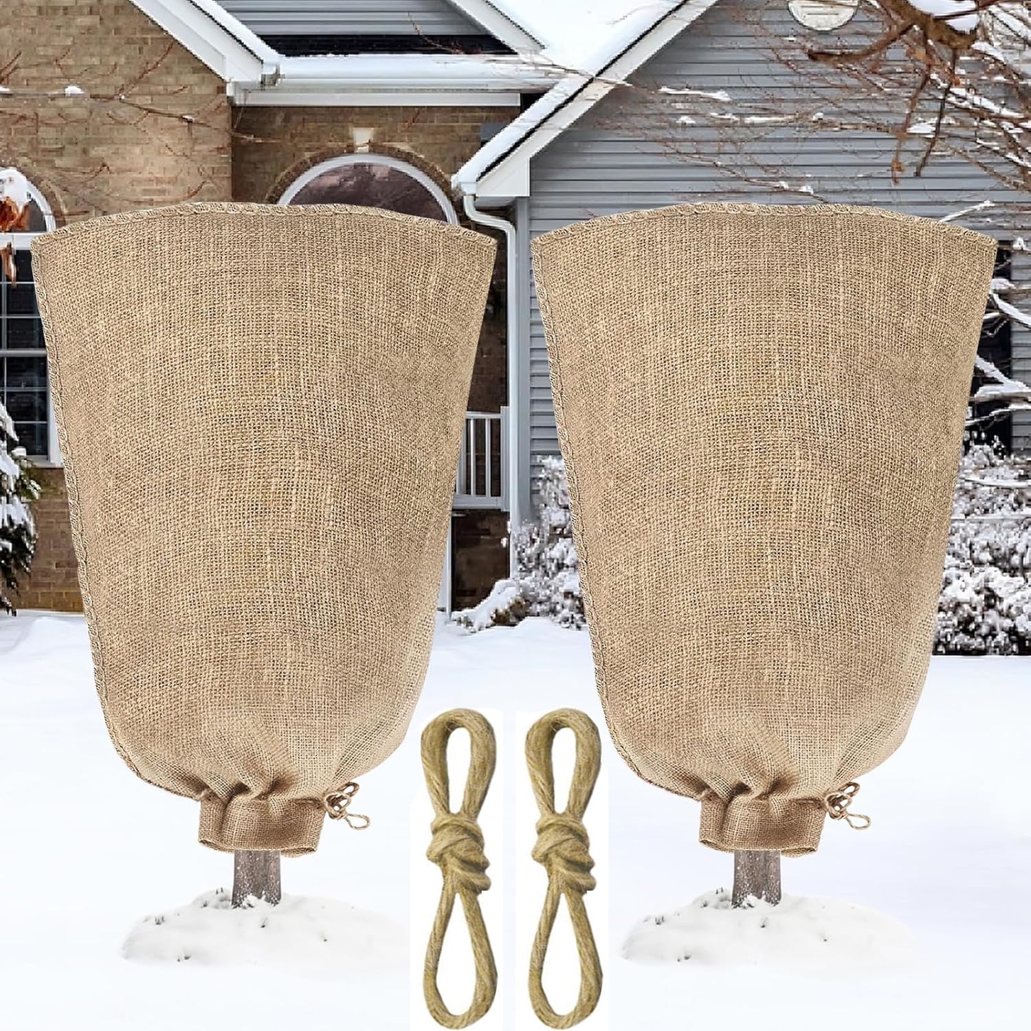 2 Packs Burlap Winter Plant Cover Bags with Twine,24 × 40 Inch Large ...