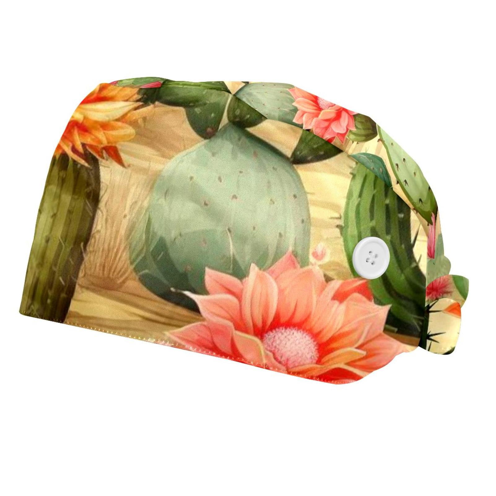 2 Packs Cactus Working Hat Adjustable Scrub Cap with Buttons and ...