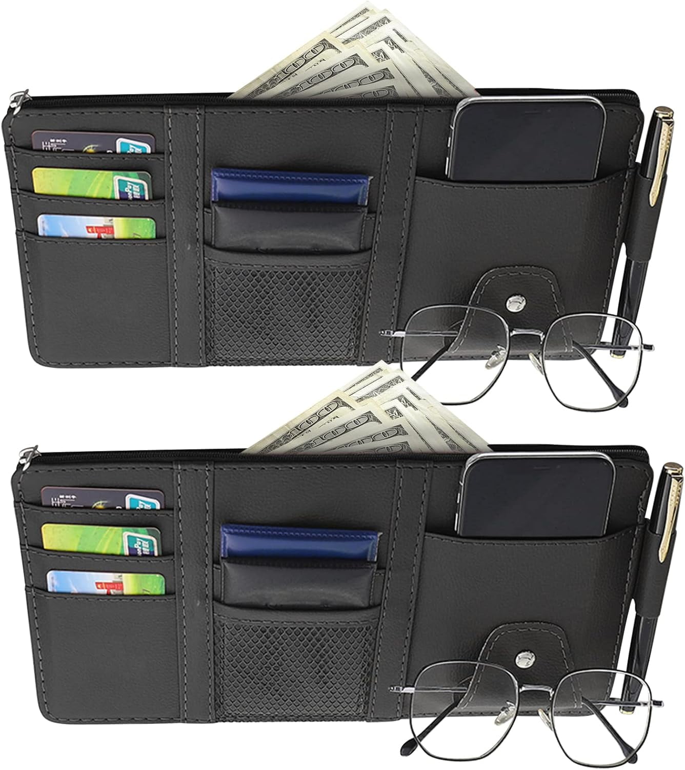2 Packs Car Sun Visor Pocket Organizer for Car Truck, Car Visor Storage ...