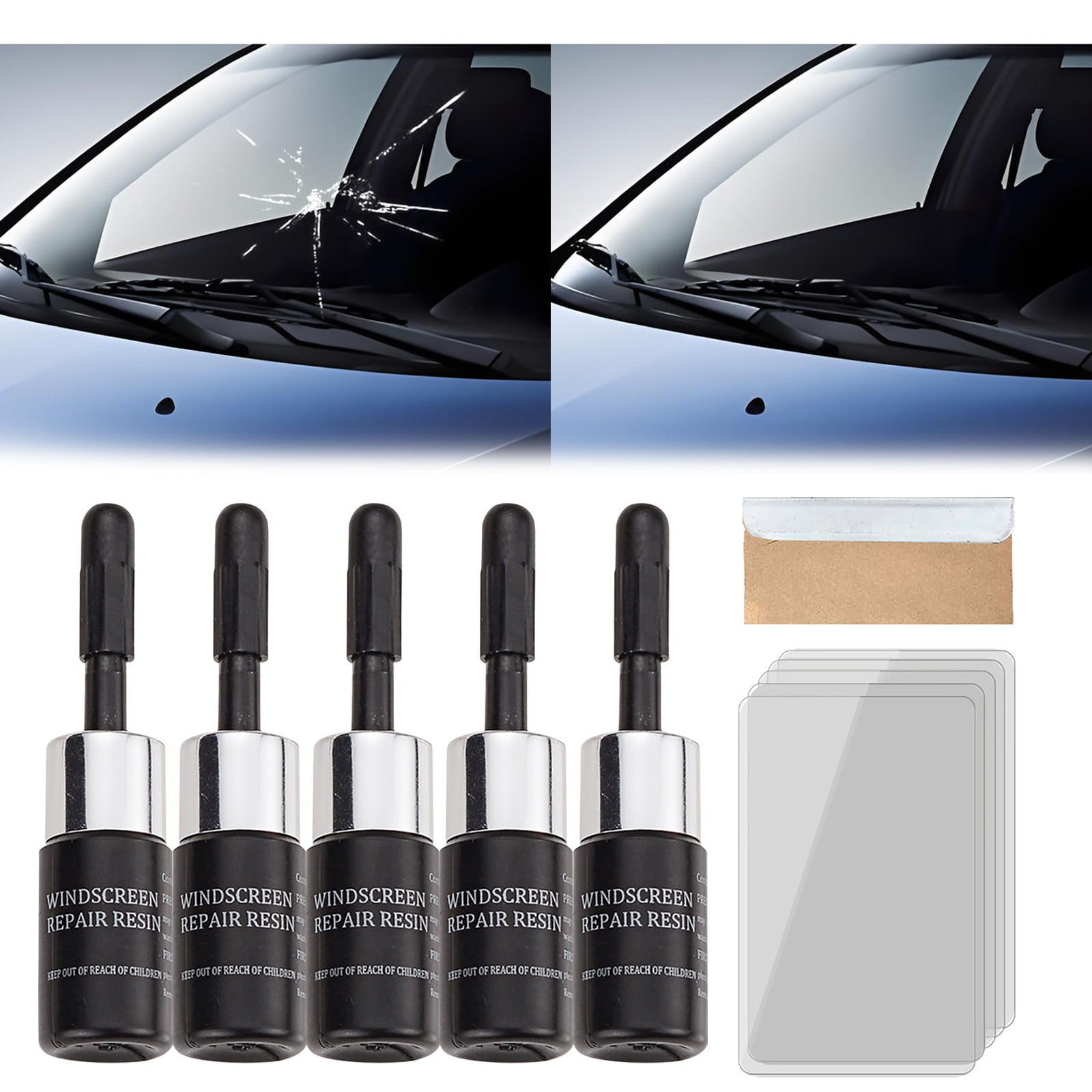 2 Packs Car Windshield Repair Kit with 5 Glass Repair Fluid & Curing ...