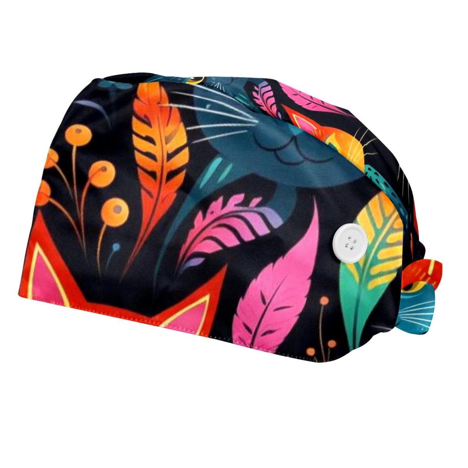2 Packs Cat Working Hat Adjustable Scrub Cap with Buttons and Sweatband ...