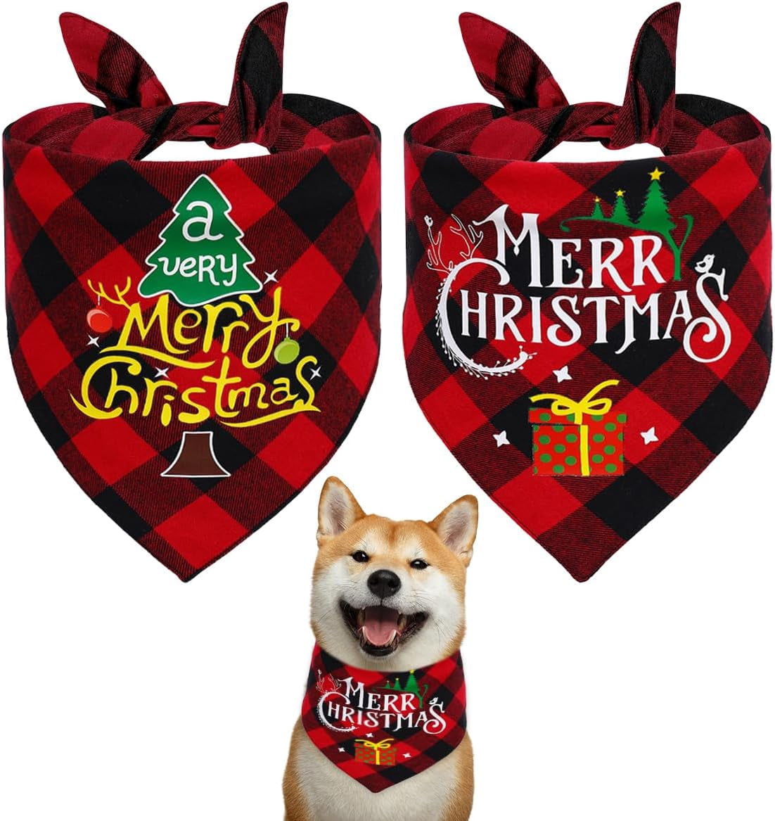 2 Packs Christmas Dog Bandanas,Dog Christmas Scarf Triangle Merry ...