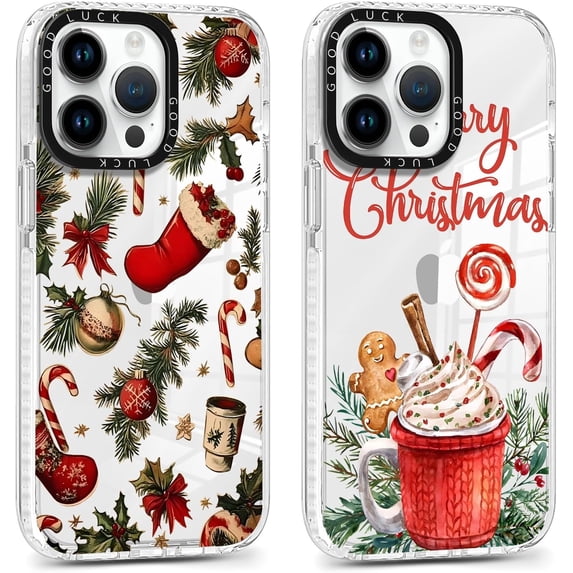 2 Packs Christmas Transparent Print Phone Case for iPhone 14/iPhone 13 ...