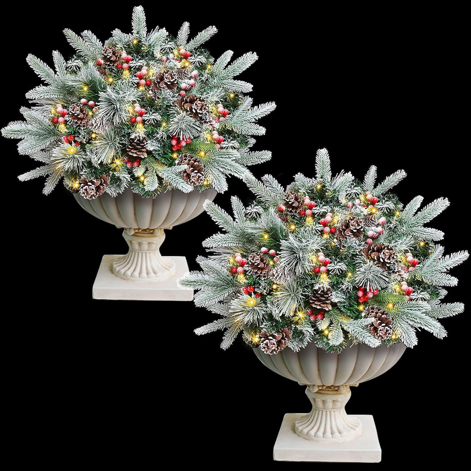 2 Packs Christmas Tree Frosted Urn Filler, 26 Inches Pre-lit Snowy Xmas ...