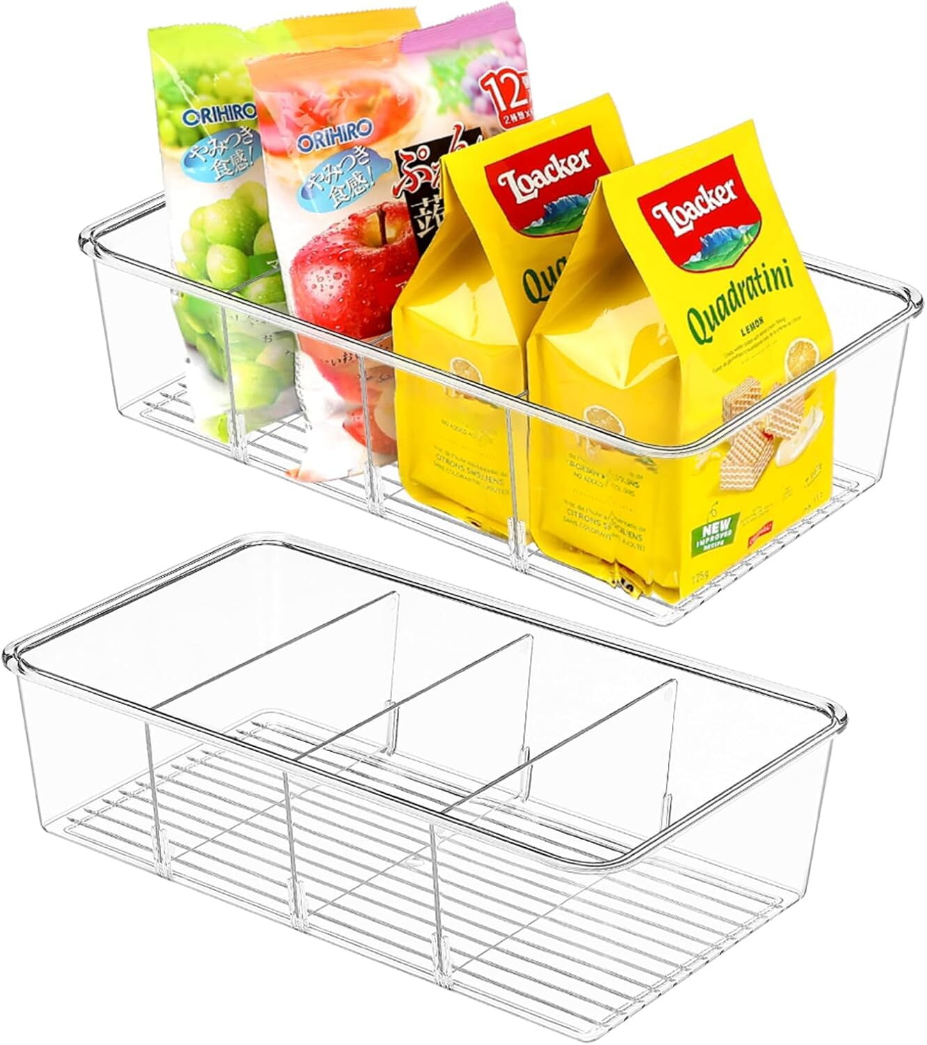 2 Packs Clear Pantry Organizer Storage Bins, Removable Snack Organizer ...