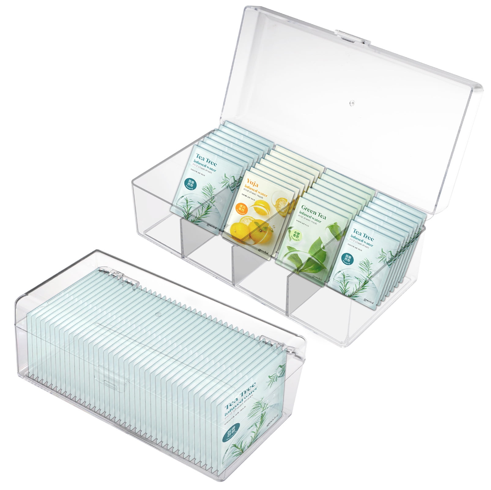 2 Packs Clear Tea Bag Organizer Storage with Lid, Open & 4 Grid Plastic ...