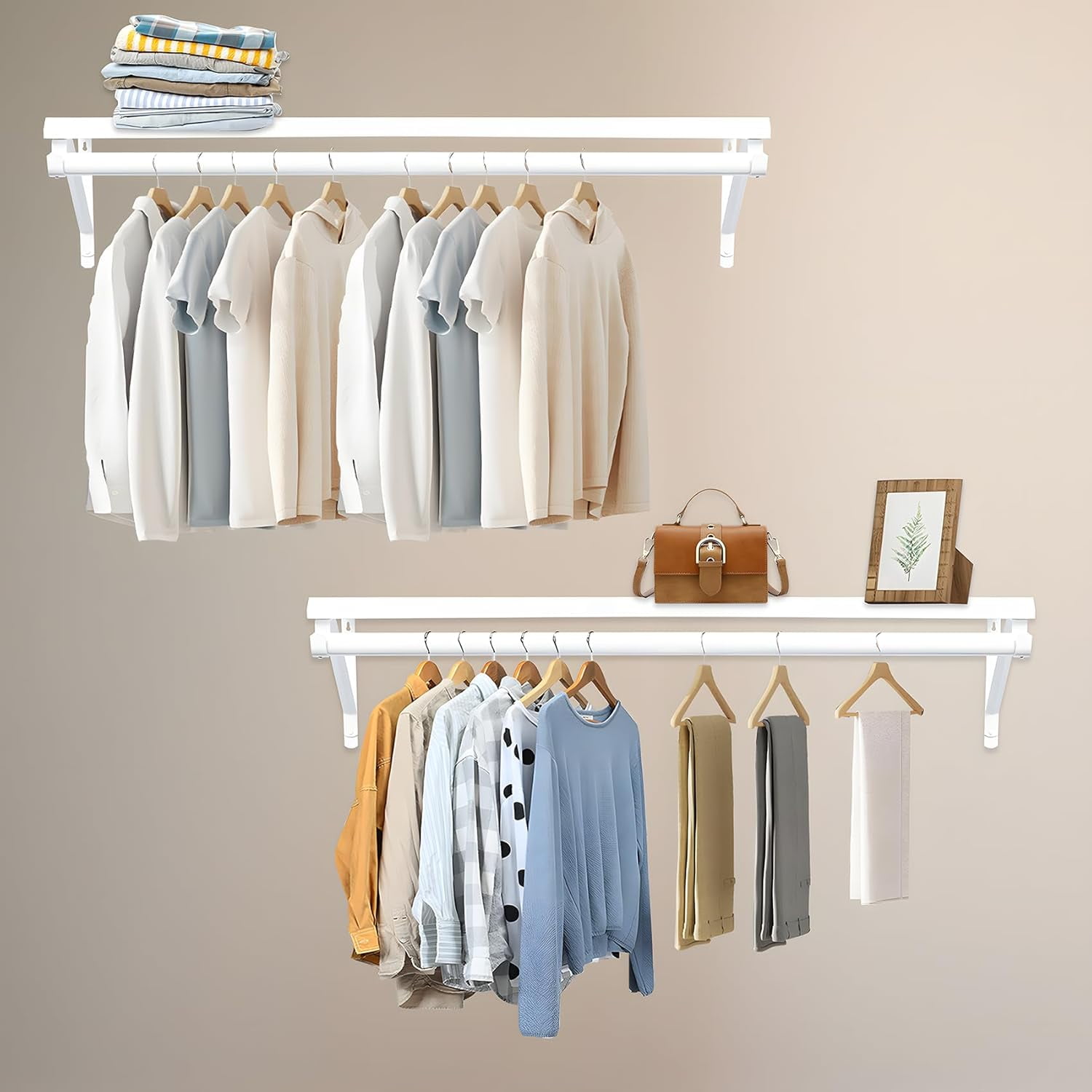 2 Packs Closet Rack with Hanging Rod, 47.2in Wall Mounted Clothes Rack ...