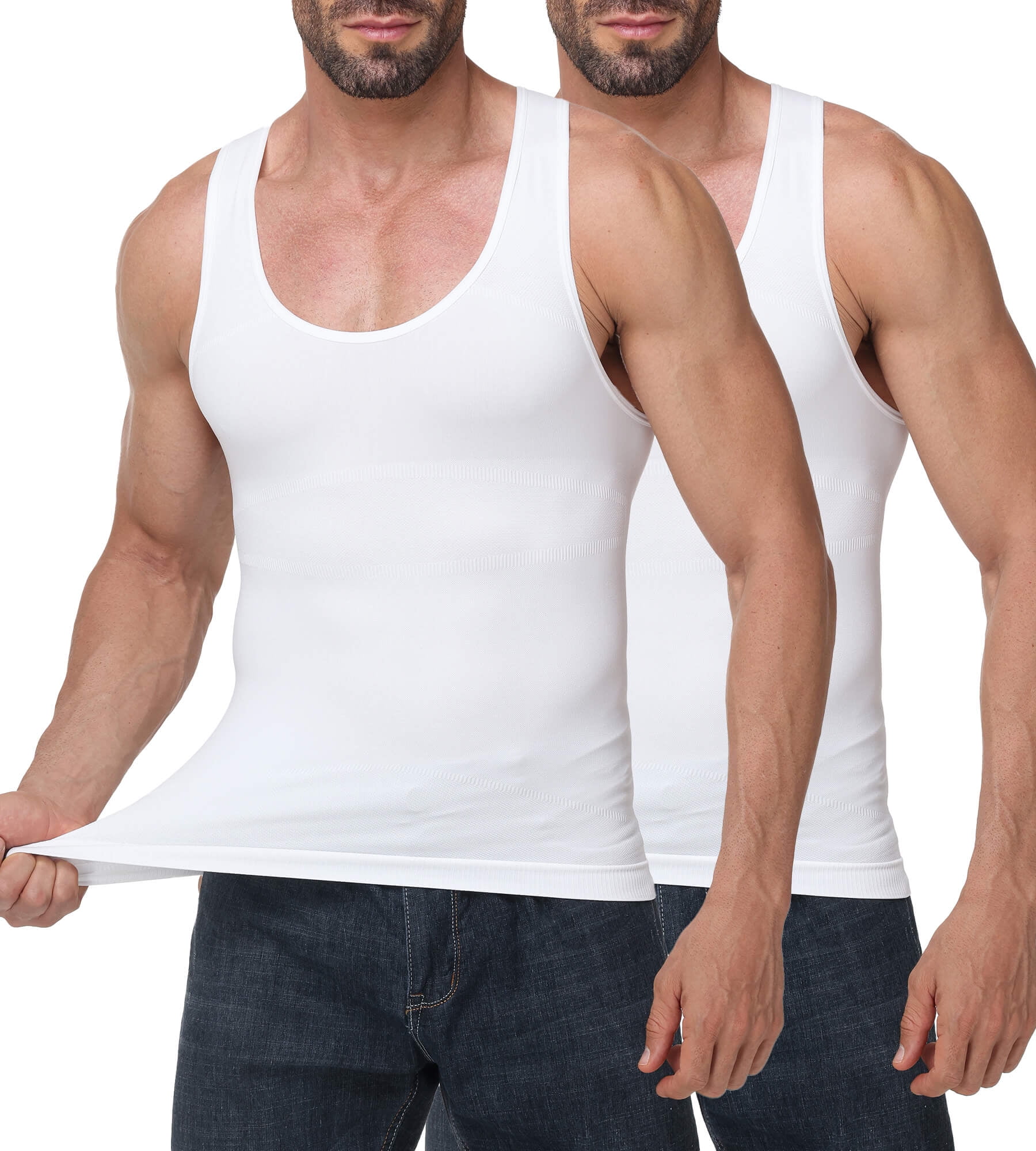 2 Packs Compression Shirt Men Slimming Undershirt Body Shaper Vest ...