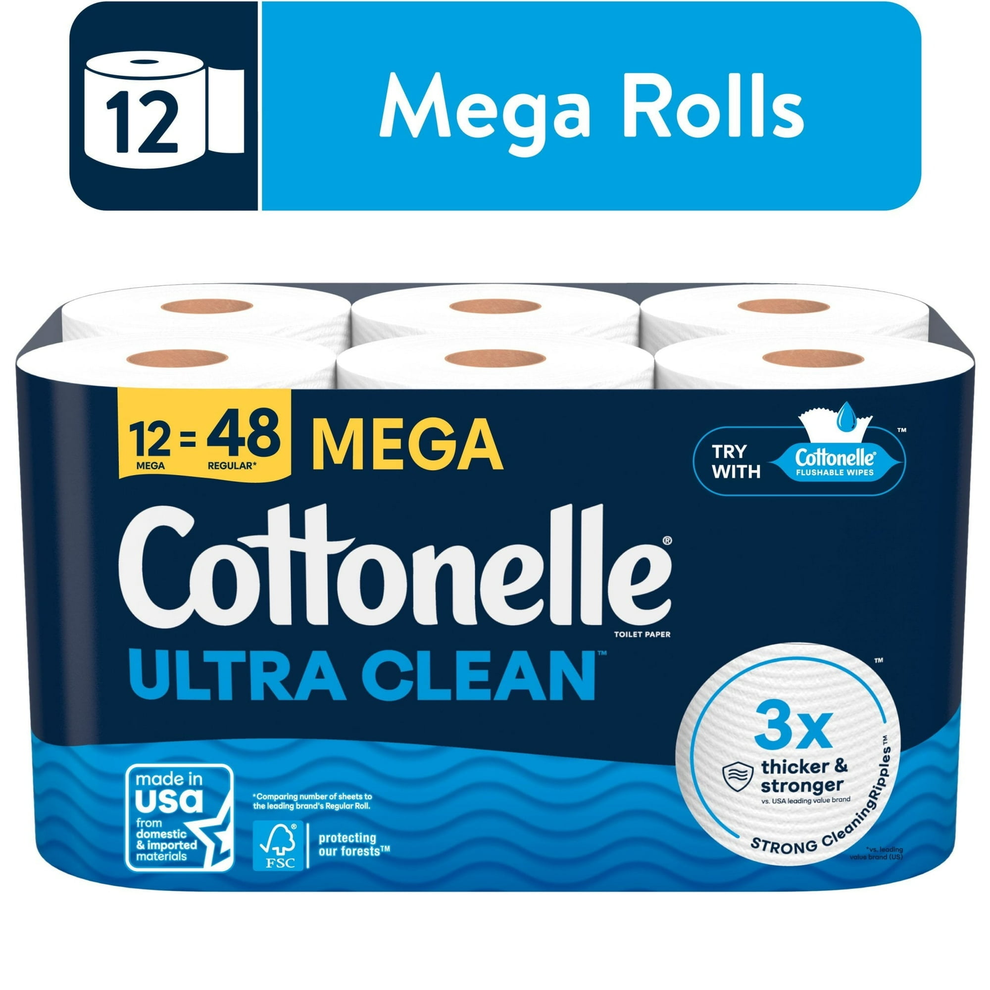 2 Packs Cottonelle Ultra Clean Toilet Paper, Strong Toilet Tissue, 12 ...