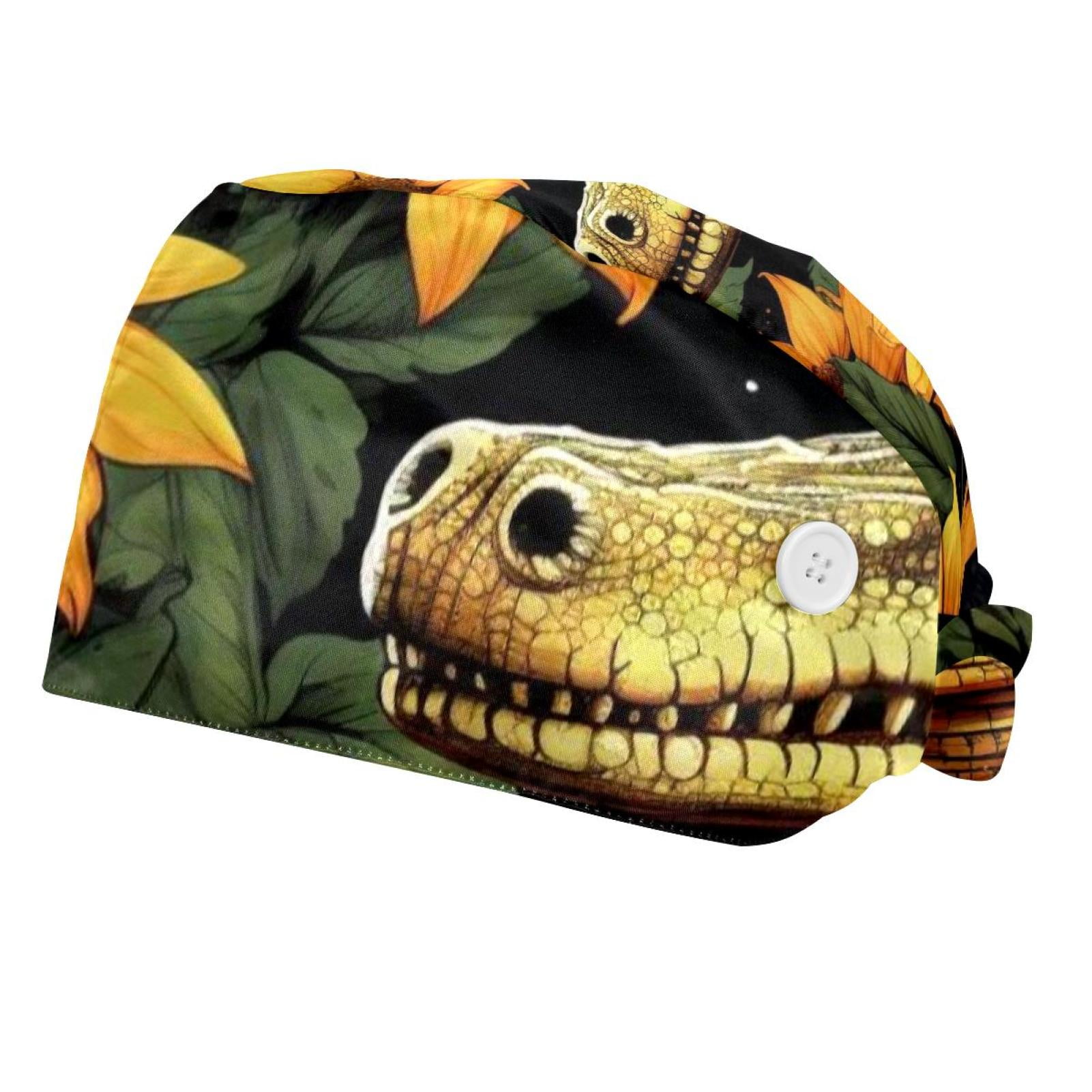 2 Packs Crocodile Starry Sunflower Surgical Cap with Buttons for Long ...