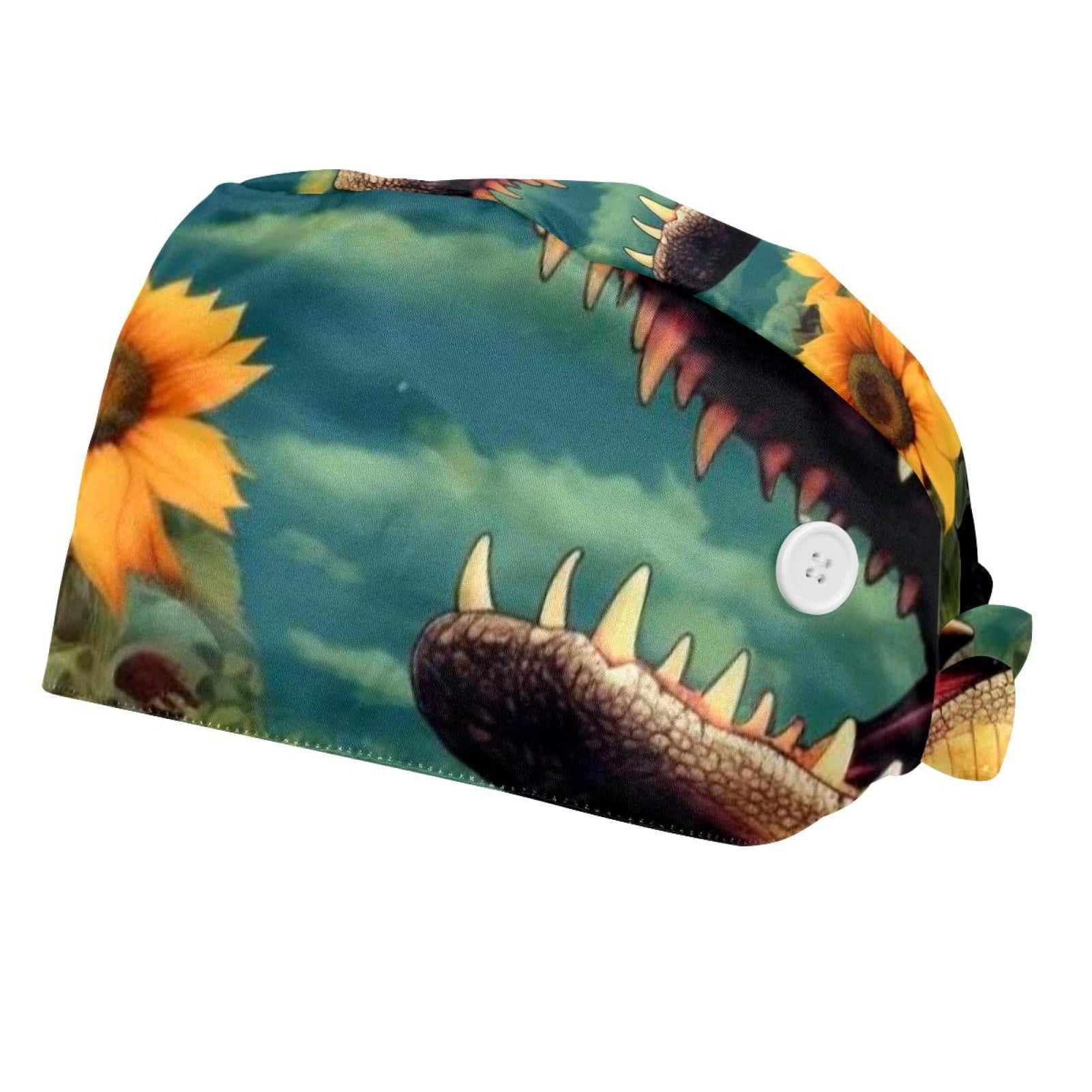 2 Packs Crocodile Starry Sunflower Surgical Cap with Buttons for Long ...