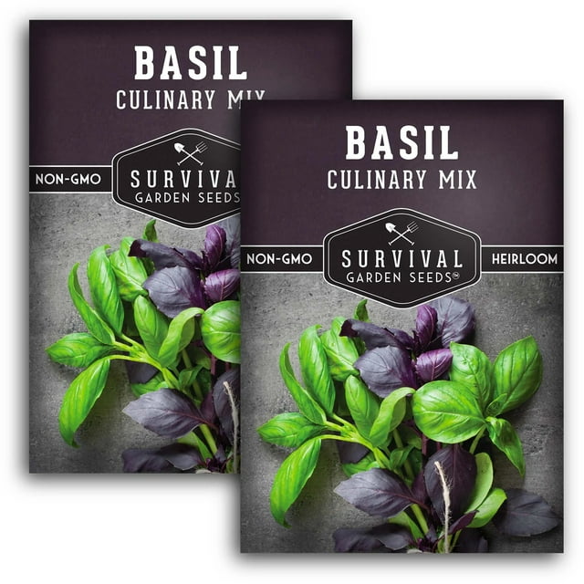 2 packs Culinary Basil Seed Mix - Non-GMO Heirloom Herb - Full Sun ...