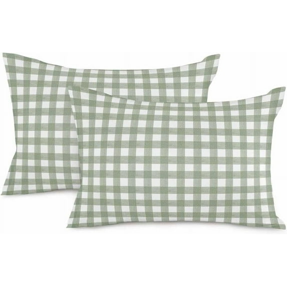 2 Packs Decorative Cotton Throw Pillow Covers, Sage Green White Buffalo ...
