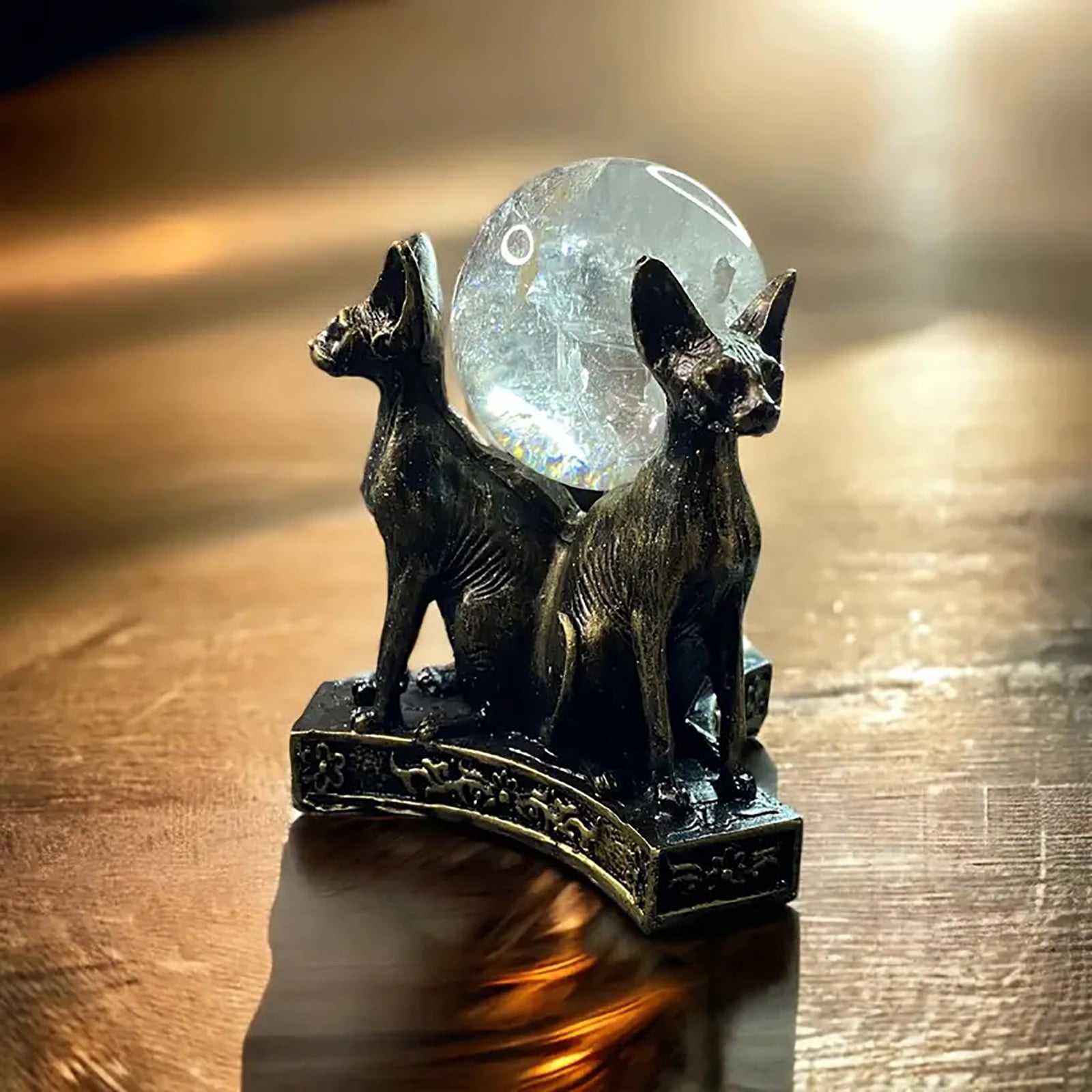 2 Packs Desktop Ornament,Bast Bastet Cats CrystalBall Stand Sphere Display NaturalHealing Feng ...