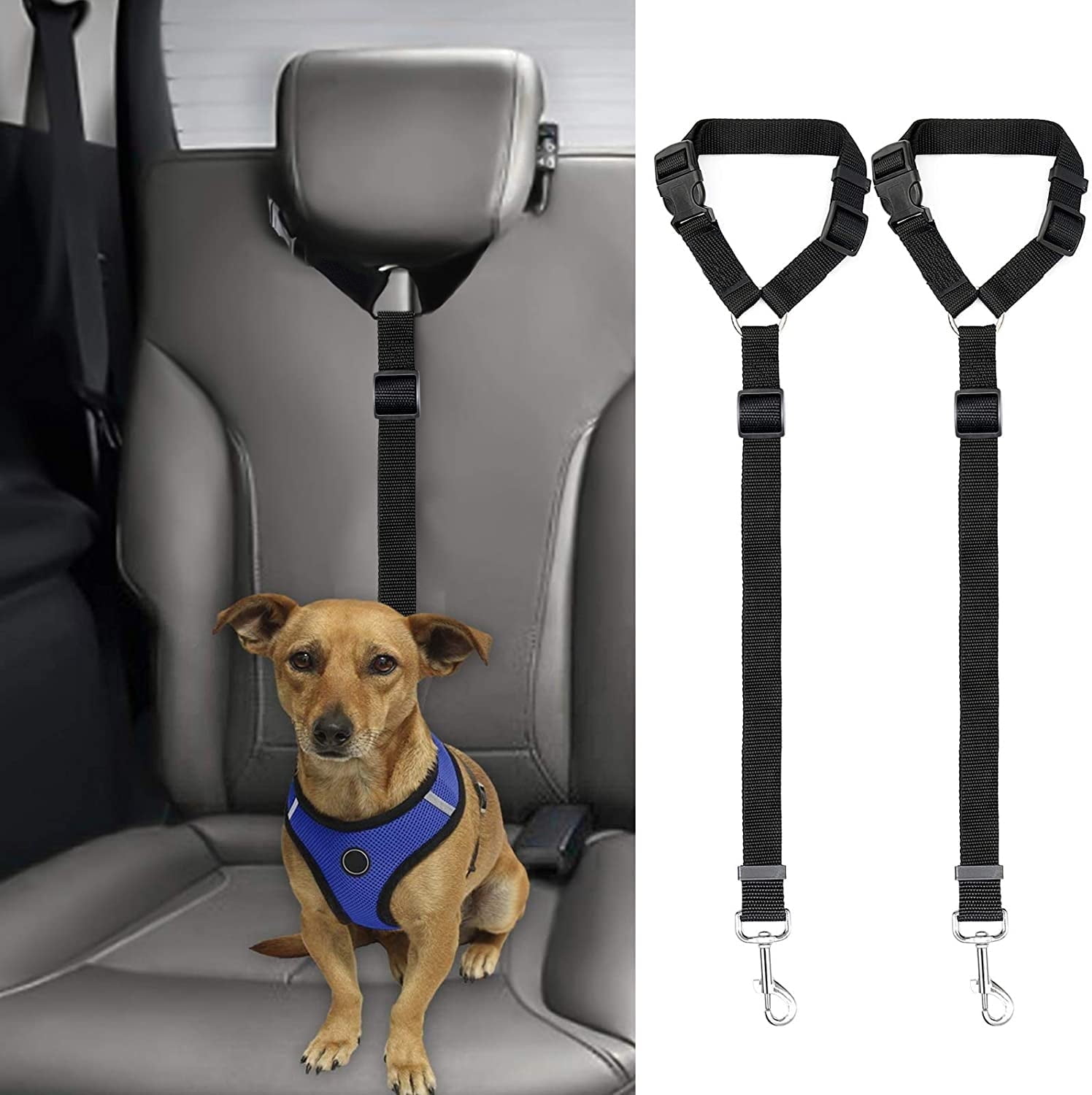 2 Packs Dog Cat Safety Seat Belt Strap Car Headrest Restraint ...