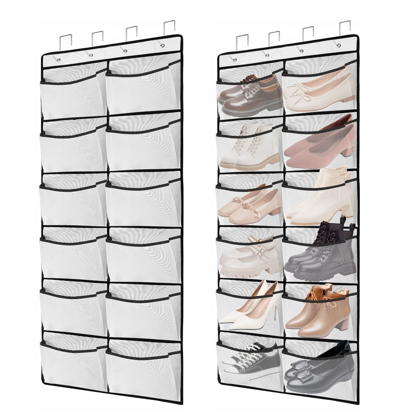 2 Packs Over the Door Shoe Organizer, 24 Extra Large Mesh Pockets ...