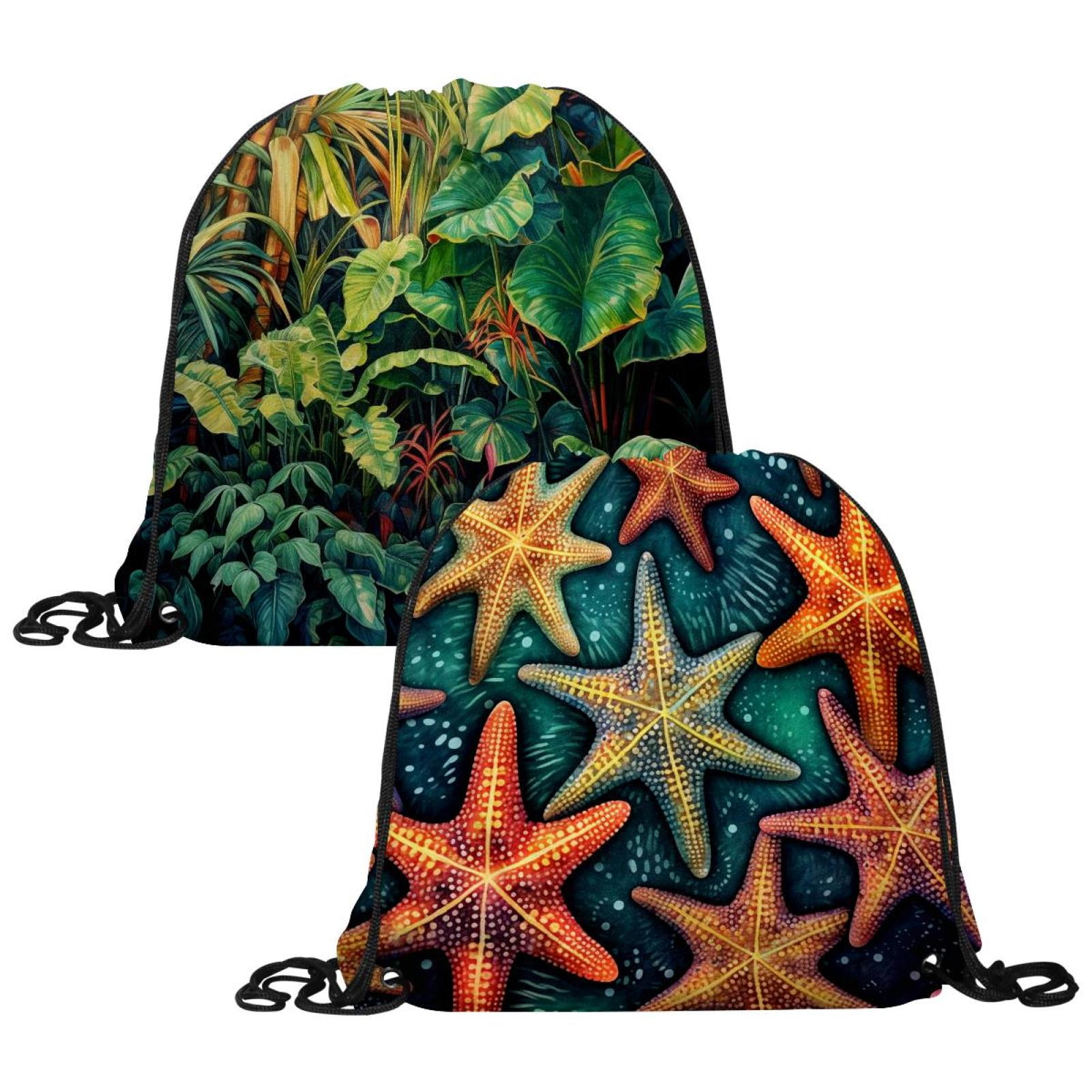 2 Packs Drawstring Backpacks, Foldable Travel Bags Starfish Sports Gym ...