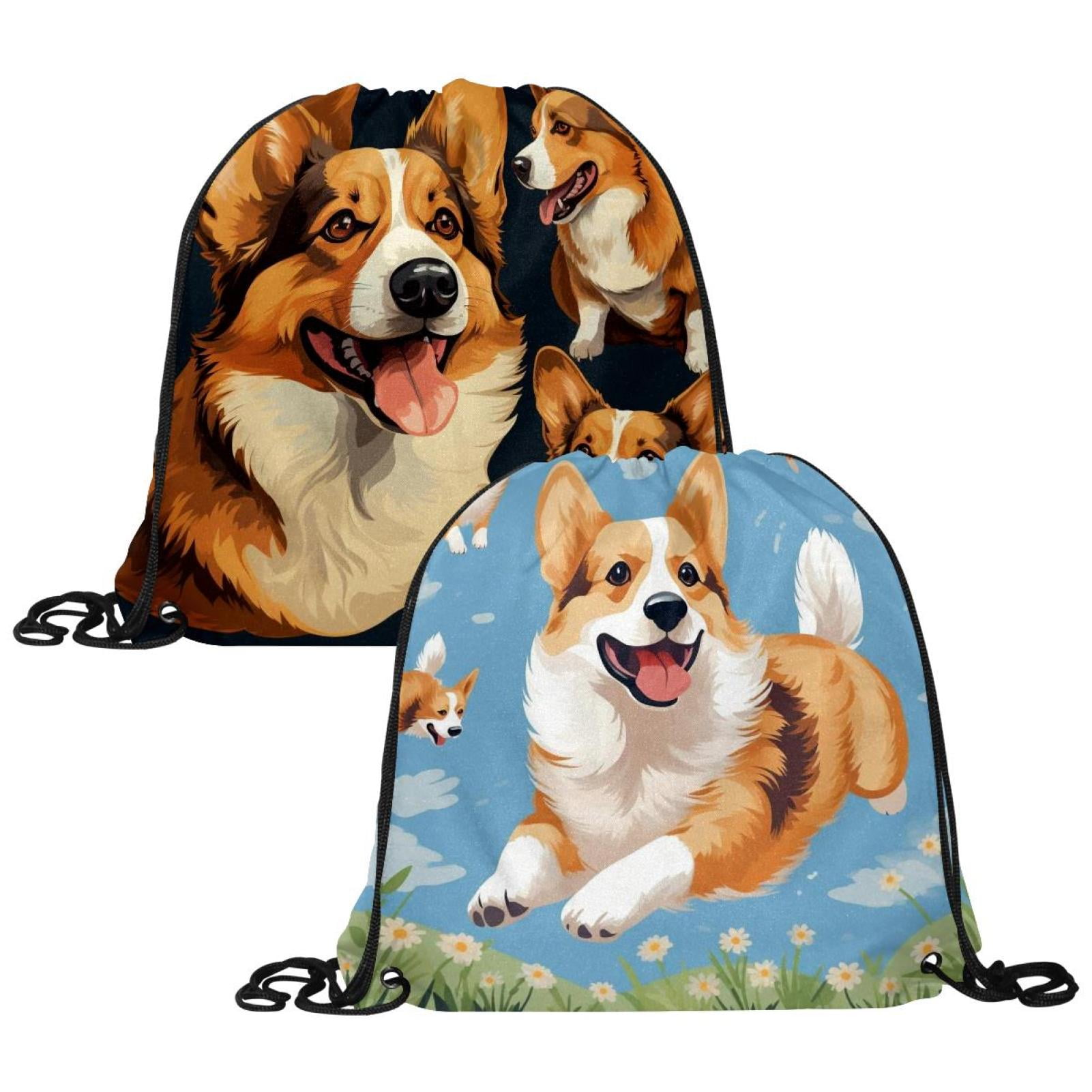 2 Packs Drawstring Backpacks, Portable String Bags, Cute Corgi Dog Gym ...