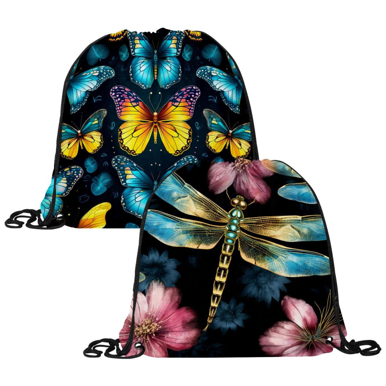 2 Packs Drawstring Bags, Large Capacity String Backpacks, Dragonfly ...