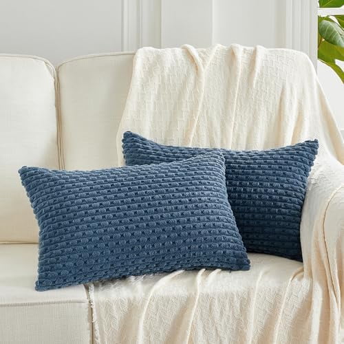 2 Packs Dusty Blue Decorative Throw Pillow Covers 12x20 Inch for Couch ...
