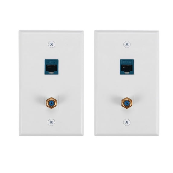 2 Packs Ethernet Coax Wall Plate Outlet with 1 Cat6 Port and Gold ...