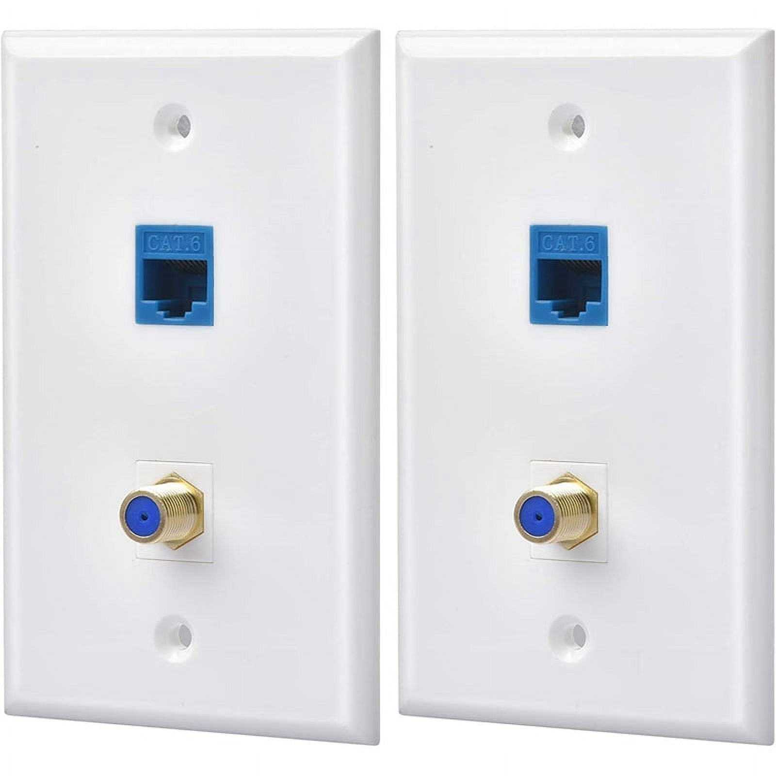 2 Packs Ethernet Coax Wall Plate Outlet with 1 Cat6 Port and Gold ...