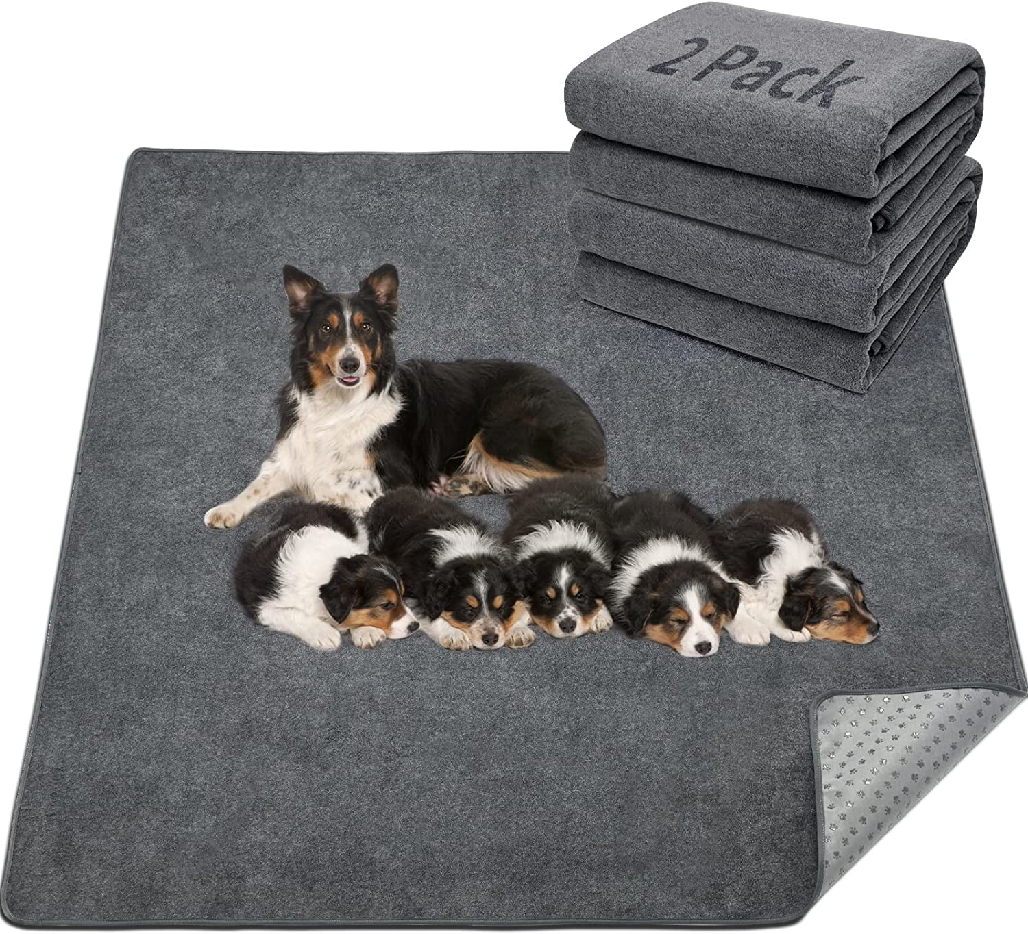 2 Packs Extra Large Reusable Dog Mat for Floor, Non-Slip Washable Pee ...