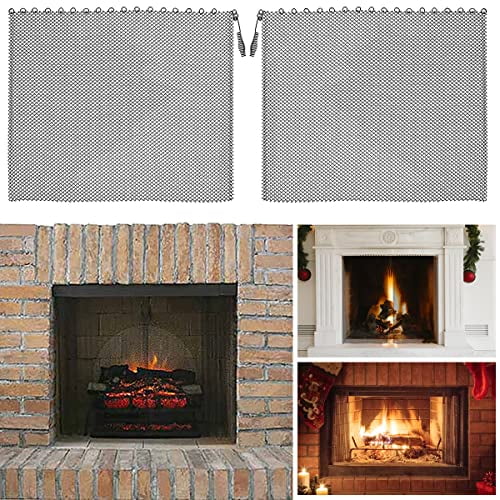 2 Packs Fireplace Mesh Screen Curtain, Scroll Design Spark Guard Chain ...