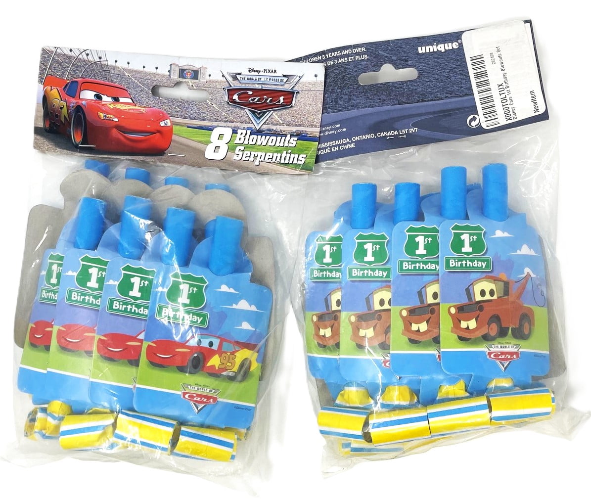 2 Packs - First 1st Birthday Disney Cars Lightning McQueen & Mater ...