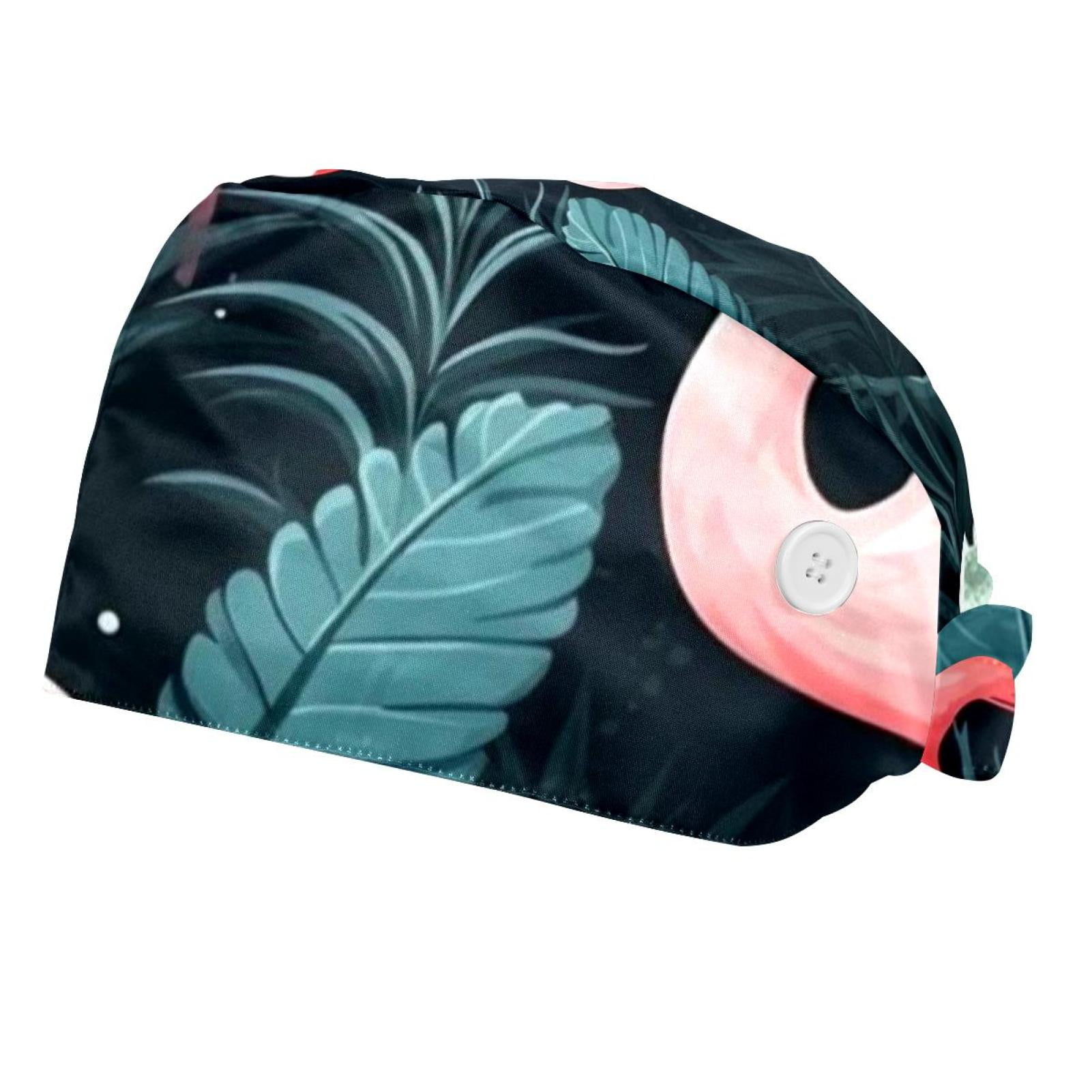 2 Packs Flamingo Rainforest Surgical Cap with Buttons for Long Hair ...