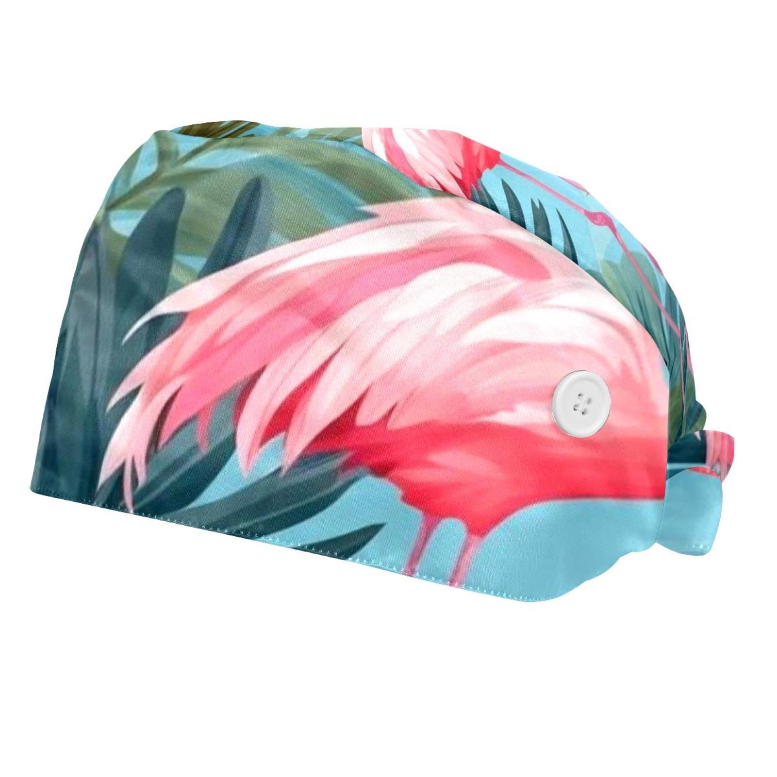 2 Packs Flamingo Rainforest Surgical Cap with Buttons for Long Hair ...