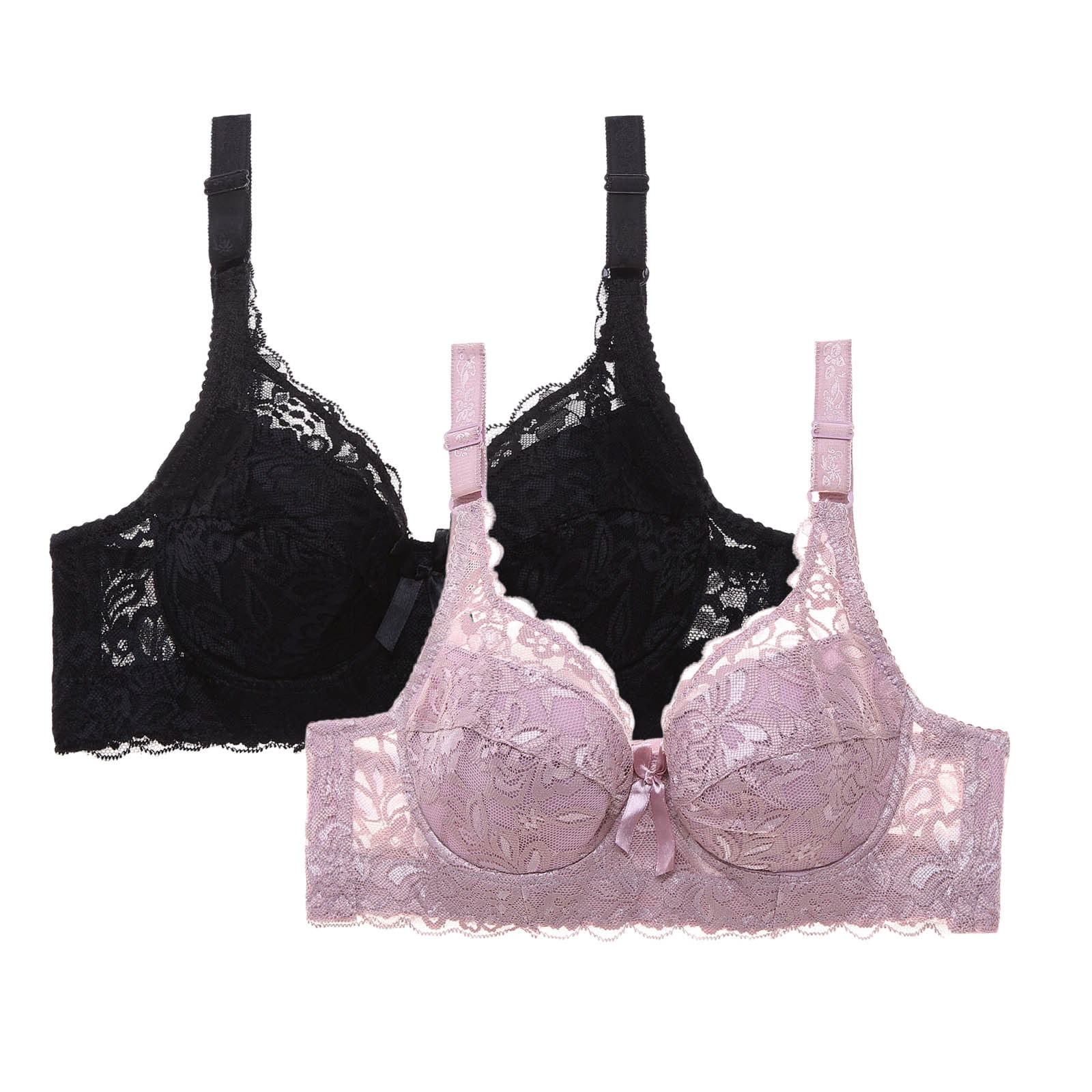 2 Packs Floral Secret Comfort Rose Bra,Lace Eyelet Bras for Women Full ...