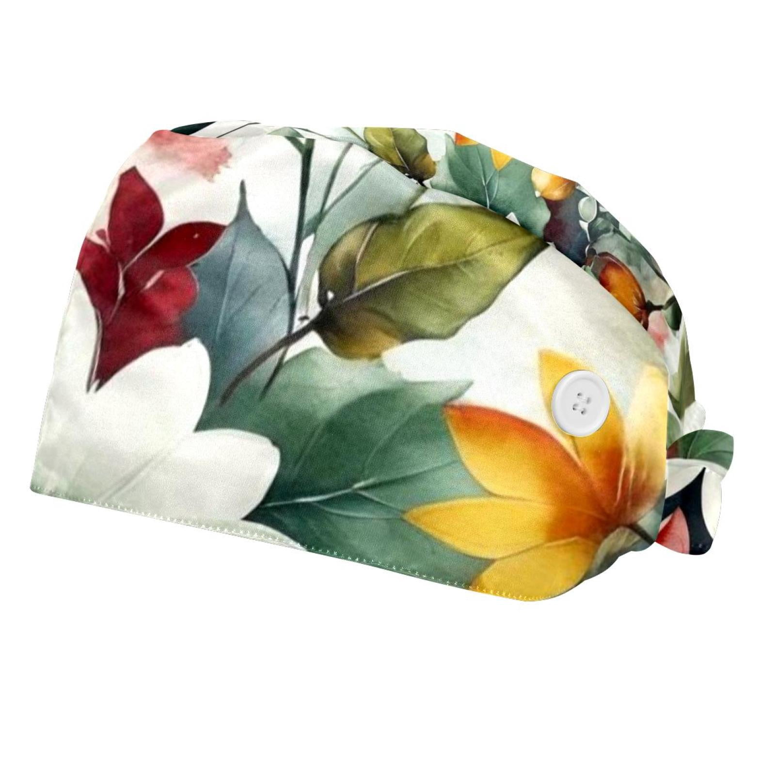 2 Packs Flowers and Green Leaves Working Cap with Buttons - Walmart.com