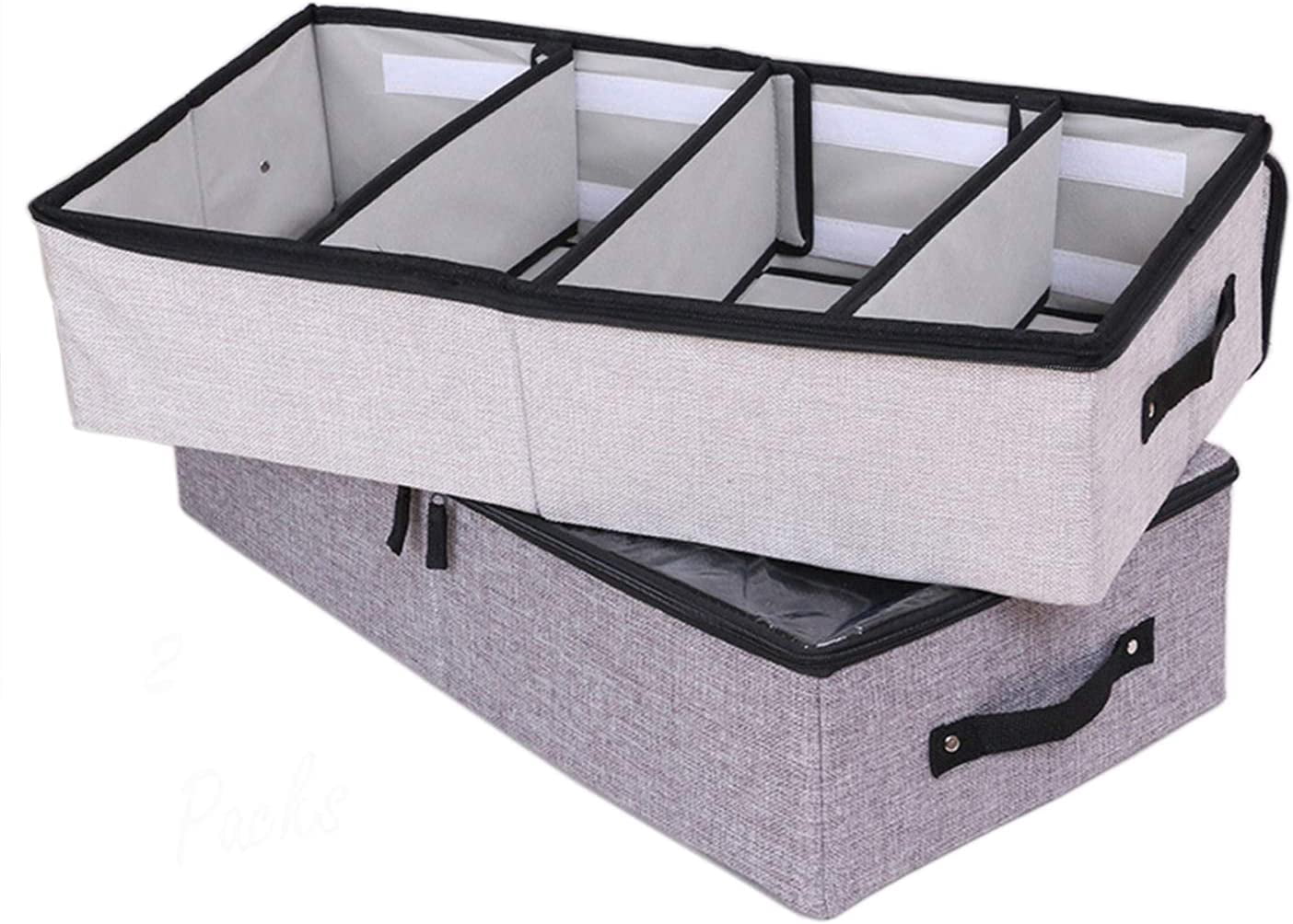 2 Packs Foldable Under Bed Clothes Organizer with Lids, Underbed ...