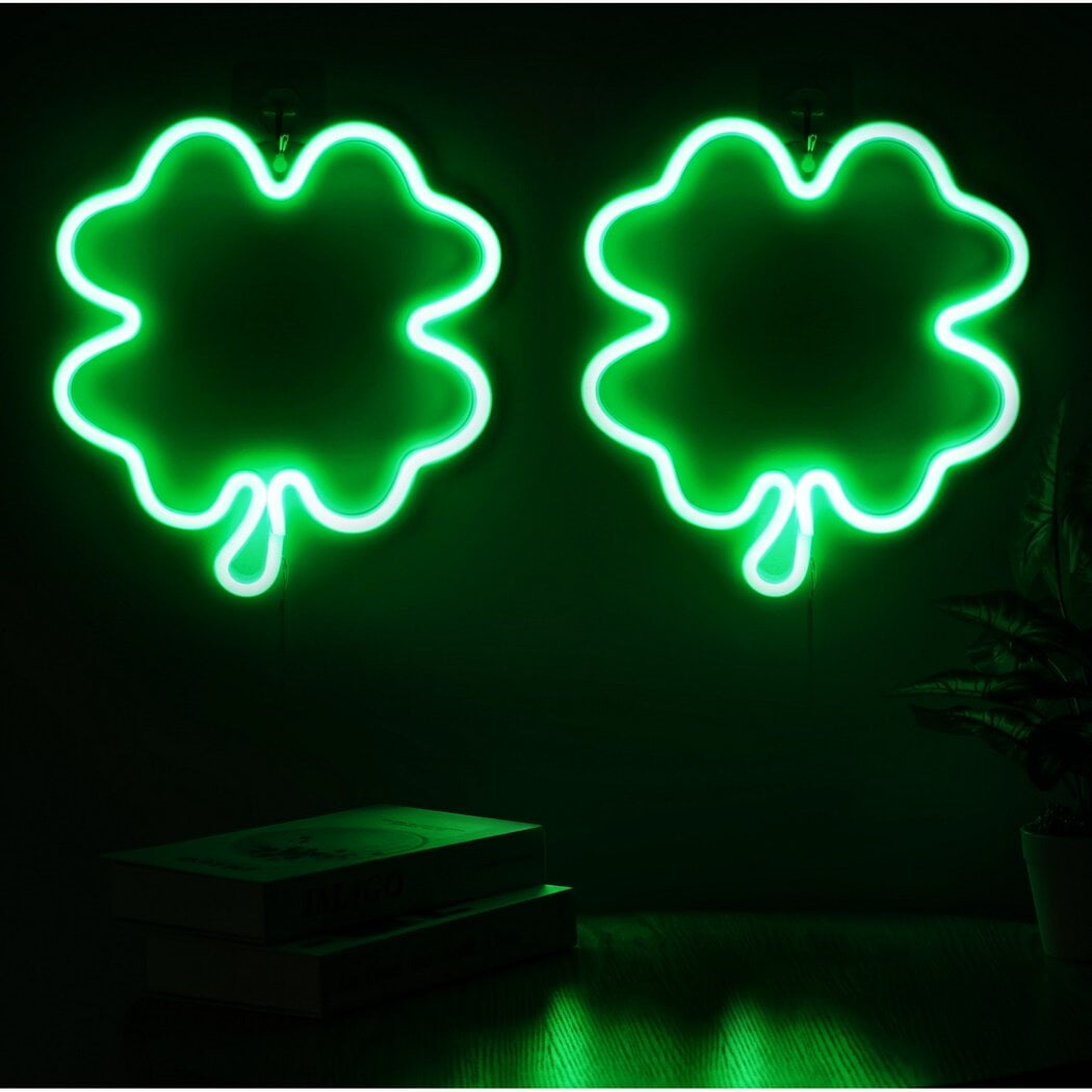 2 Packs Four Leaf Clover Shaped Neon Lights, LED Neon Signs Wall Decor ...