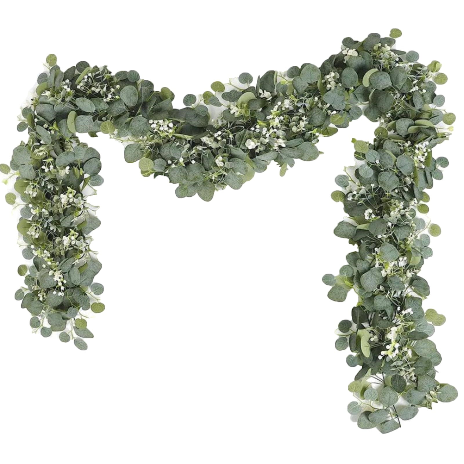 2 Packs Garland with White Flowers, 180cm, Silver Dollar & Boxwood ...