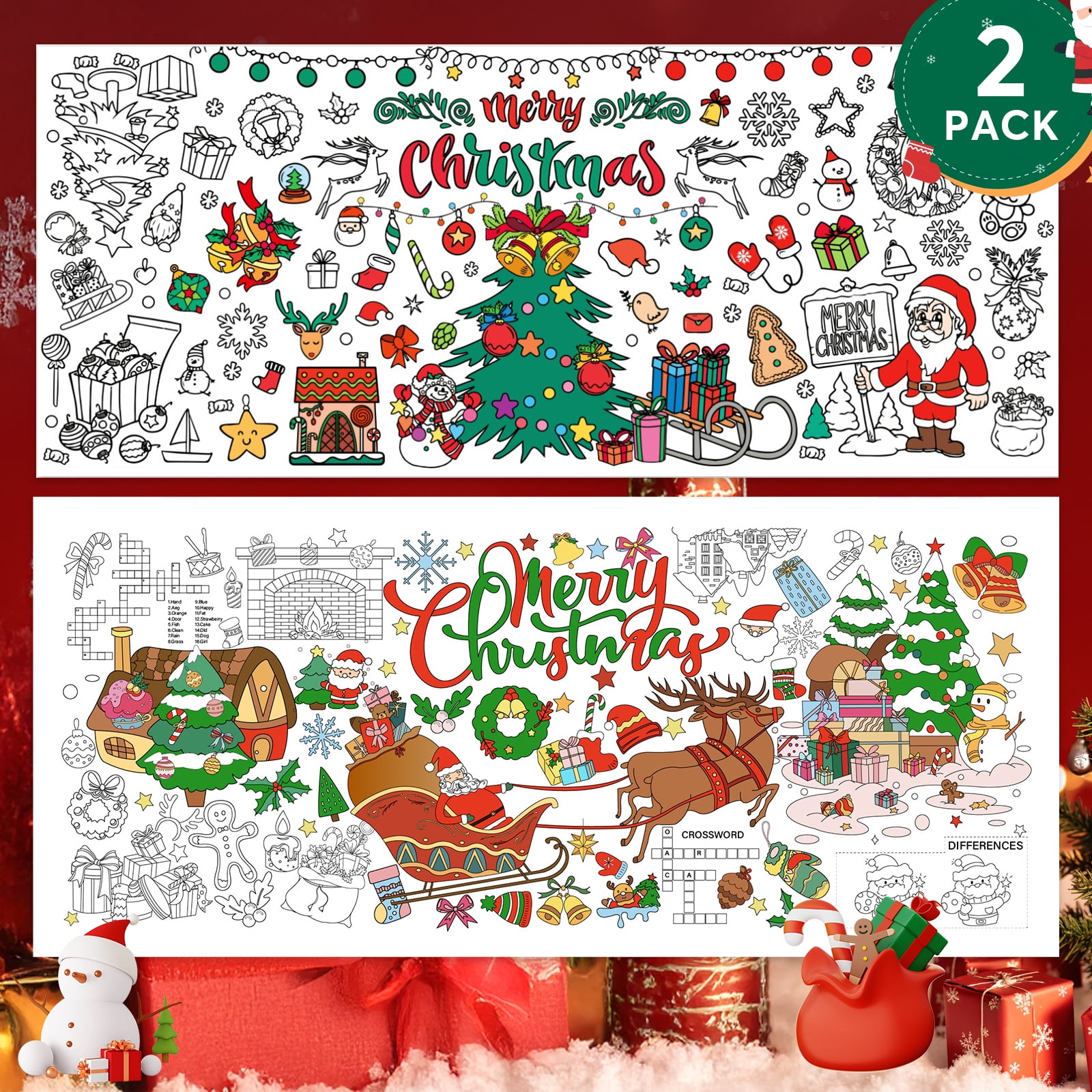 2 Packs Giant Christmas Coloring Poster for Kids - 31 x 72 Inches Jumbo ...