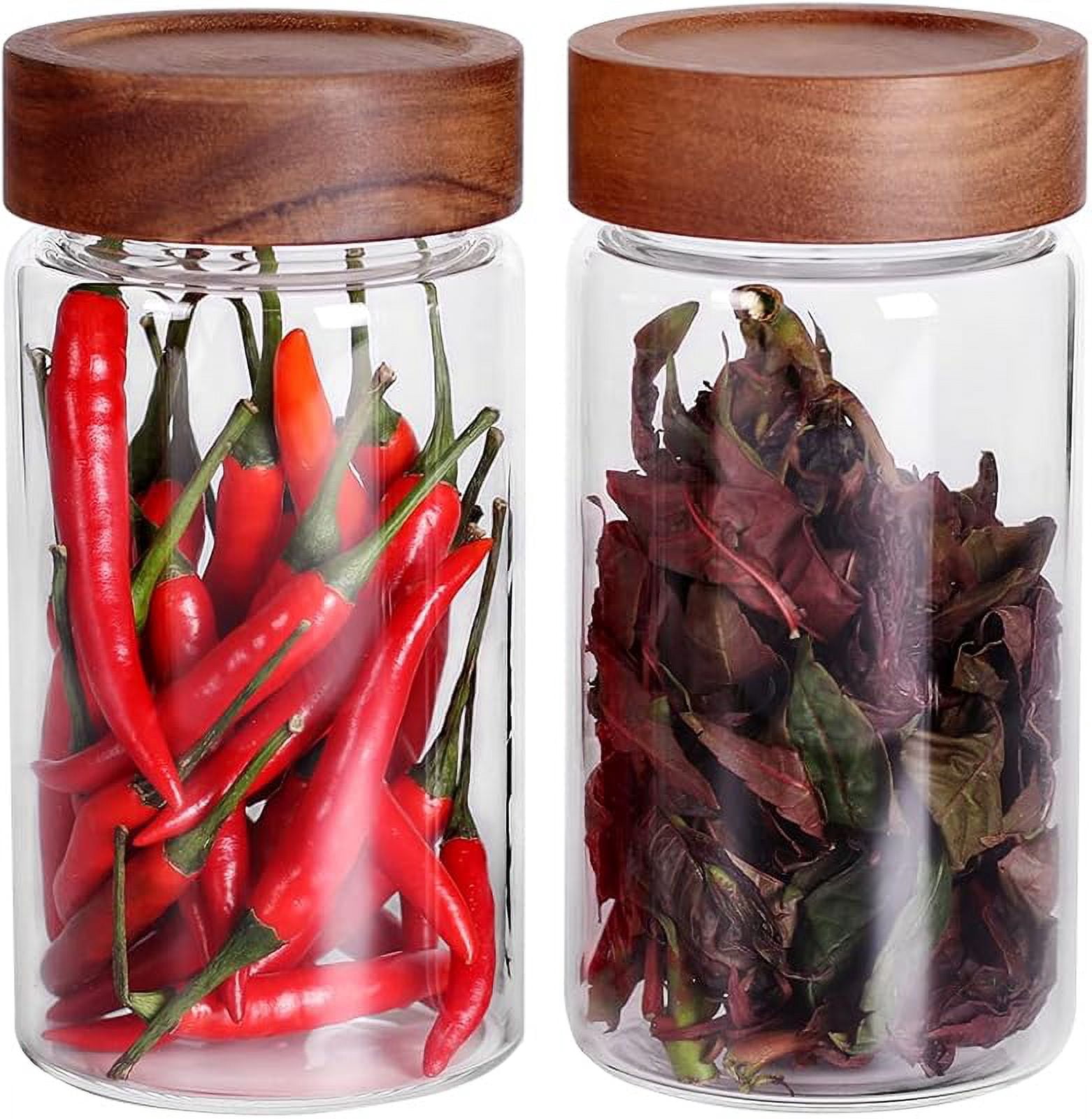 2 Packs Glass Food Storage Jars with Screw Airtight Seal Acacia Wood ...