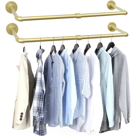 2 Packs Gold Industrial Pipe Clothes Rack,36 inch Pipe Garment Rack ...