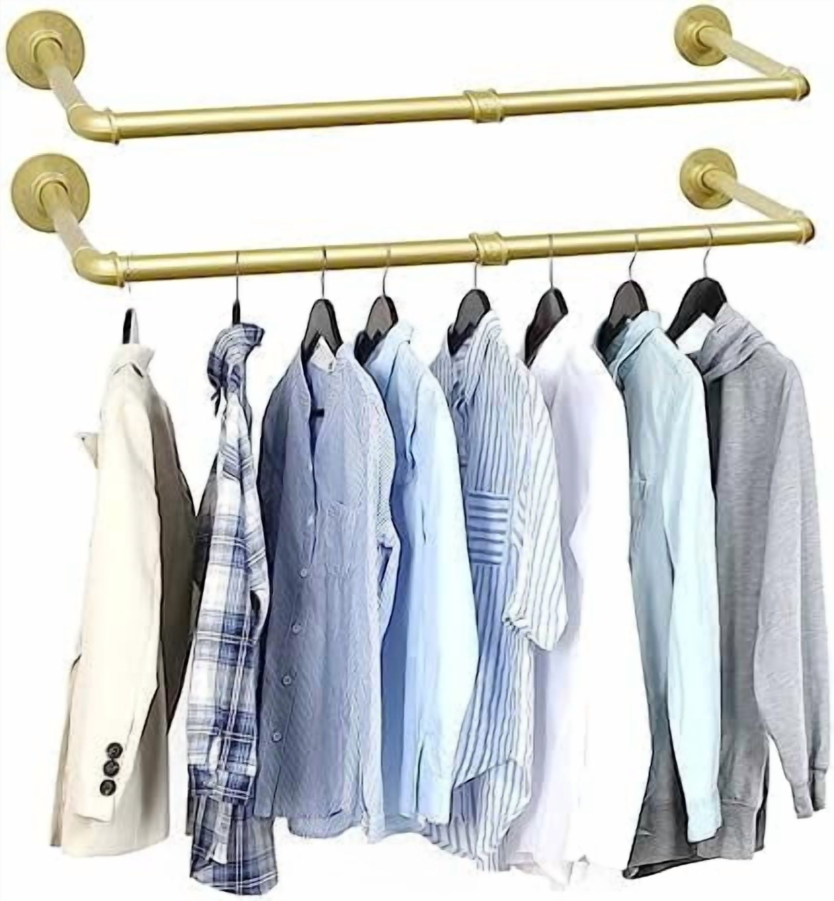 2 Packs Gold Industrial Pipe Clothes Rack,36 inch Pipe Garment Rack ...