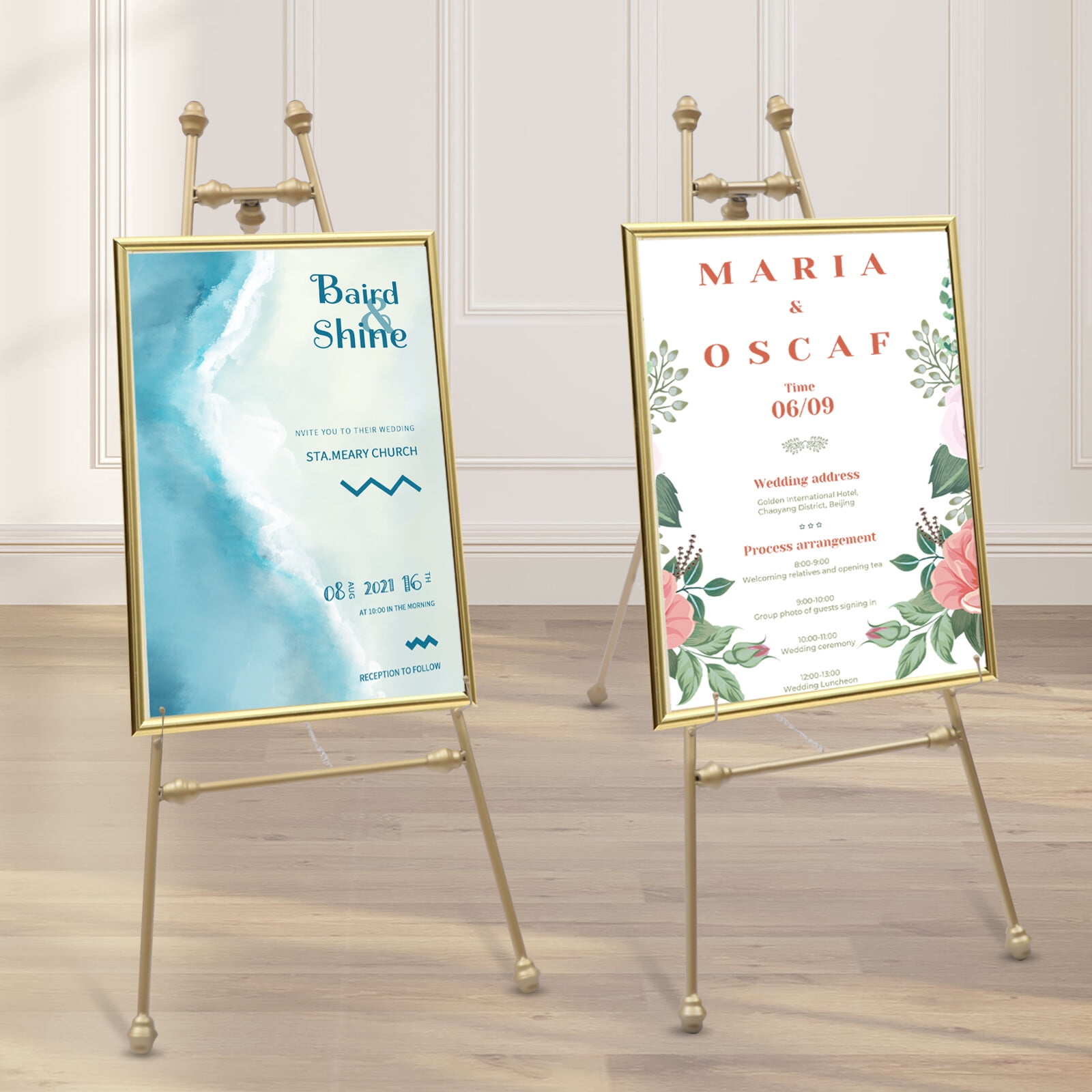 2 Packs Gold Wedding Easel Stand for Art Exhibition Car Show, Max. 5kg ...